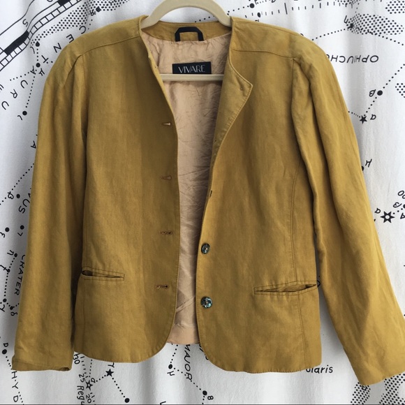 Vintage | Jackets & Coats | Mustard Yellow Linen Blend Jacket From ...